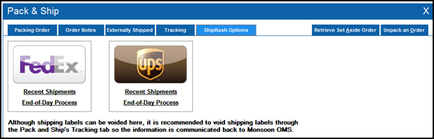 Packing: ShipRush Options Tab