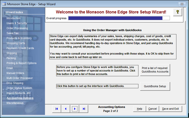 Store Setup Wizard Accounting Options