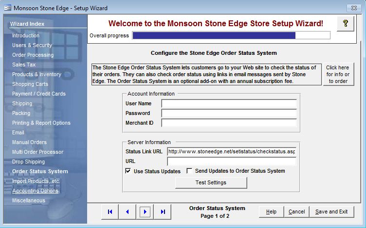 Store Setup Wizard Order Status System