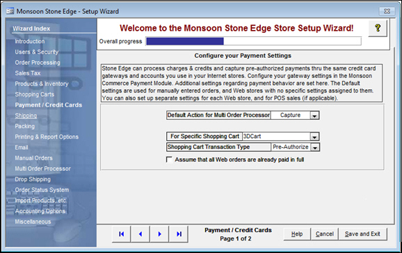 Store Setup Wizard Payment/Credit Cards