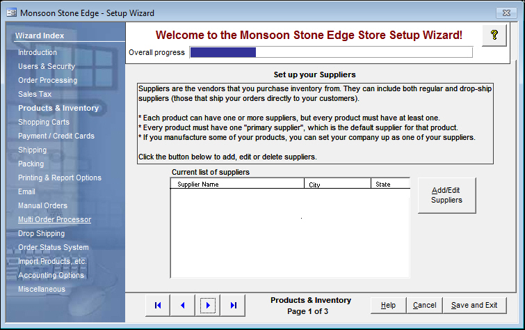 Store Setup Wizard Products & Inventory