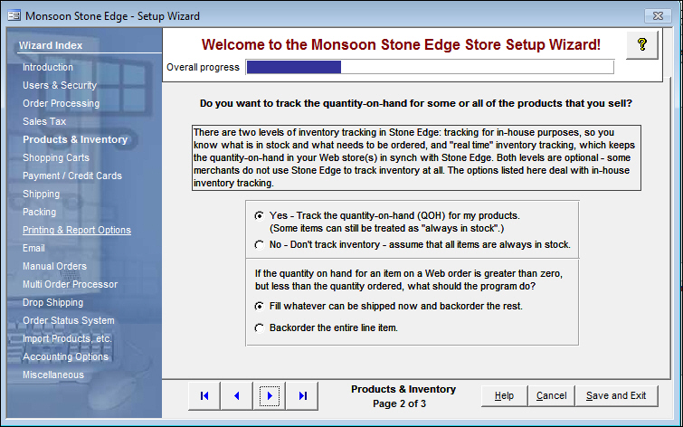 Store Setup Wizard Products & Inventory