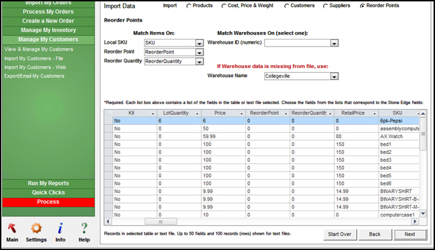How to import reorder information from a text file
