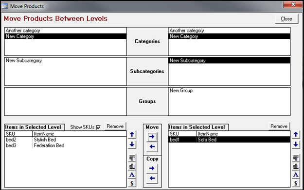 Levels, Categories, Subcategories, Groups