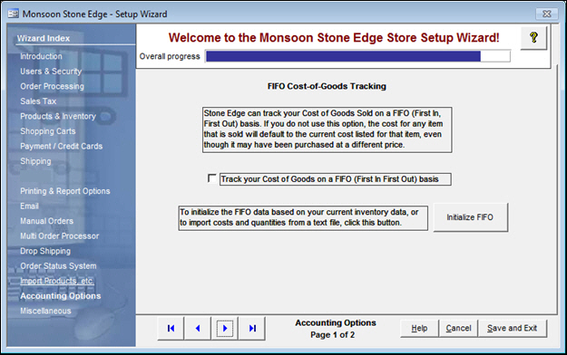 Store Setup Wizard Accounting Options