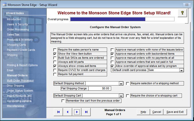 Store Setup Wizard Manual Orders