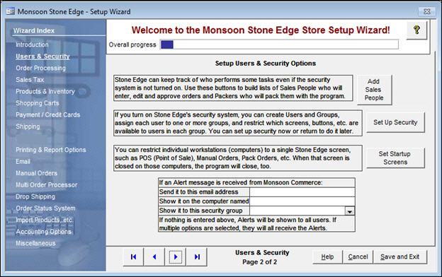 Store Setup Wizard Users & Security