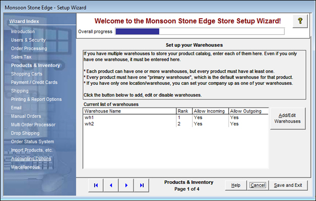 Store Setup Wizard Products & Inventory